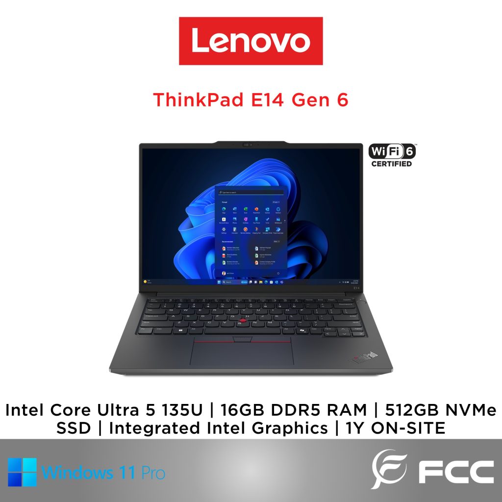 Lenovo ThinkPad E14 Gen 6 Intel Core Ultra 5 135U 16GB 512GB SSD - FCC ...