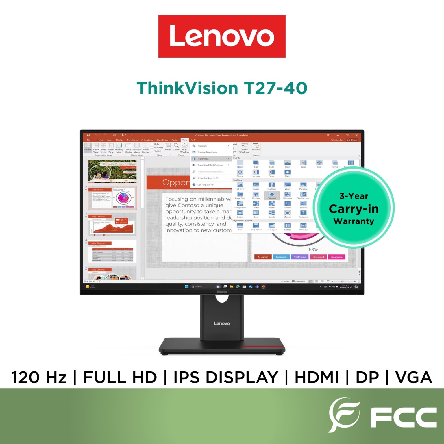 Lenovo ThinkVision T27-40 27″ Monitor - FCC RETAIL SDN BHD